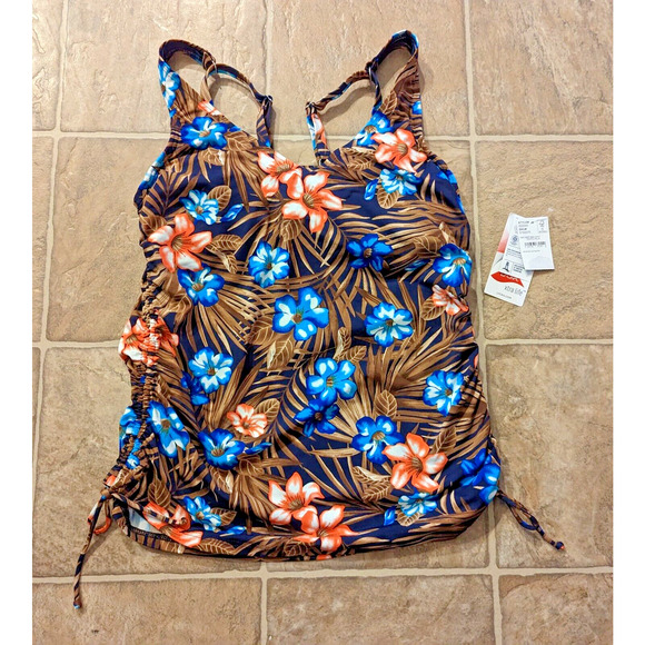 Lands' End | Swim | New Lands End Sz 4 Blue Floral Print Tankini Swim Top Cinched Sides ...